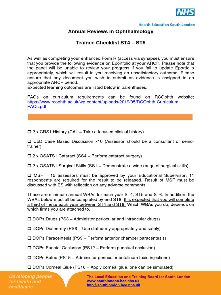 st4-6_arcp_checklist_2020_0 4444 | Download Free PDF | Human Eye | Surgery