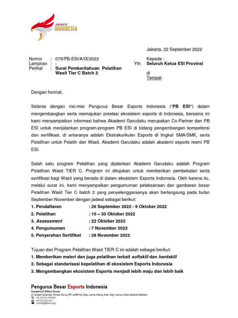 Pelatihan Wasit Esports Tier C PB ESI | PDF