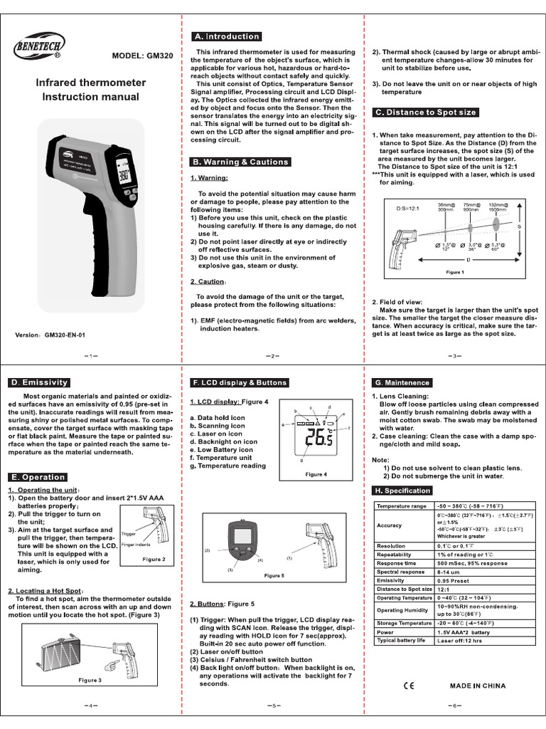 Benetech - GM320 Infrared Thermometer | PDF