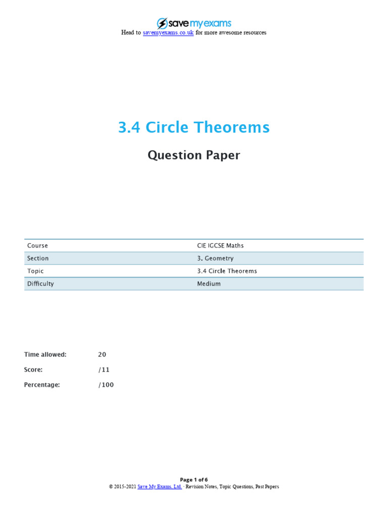 3.4 Circle Theorems-Medium | PDF