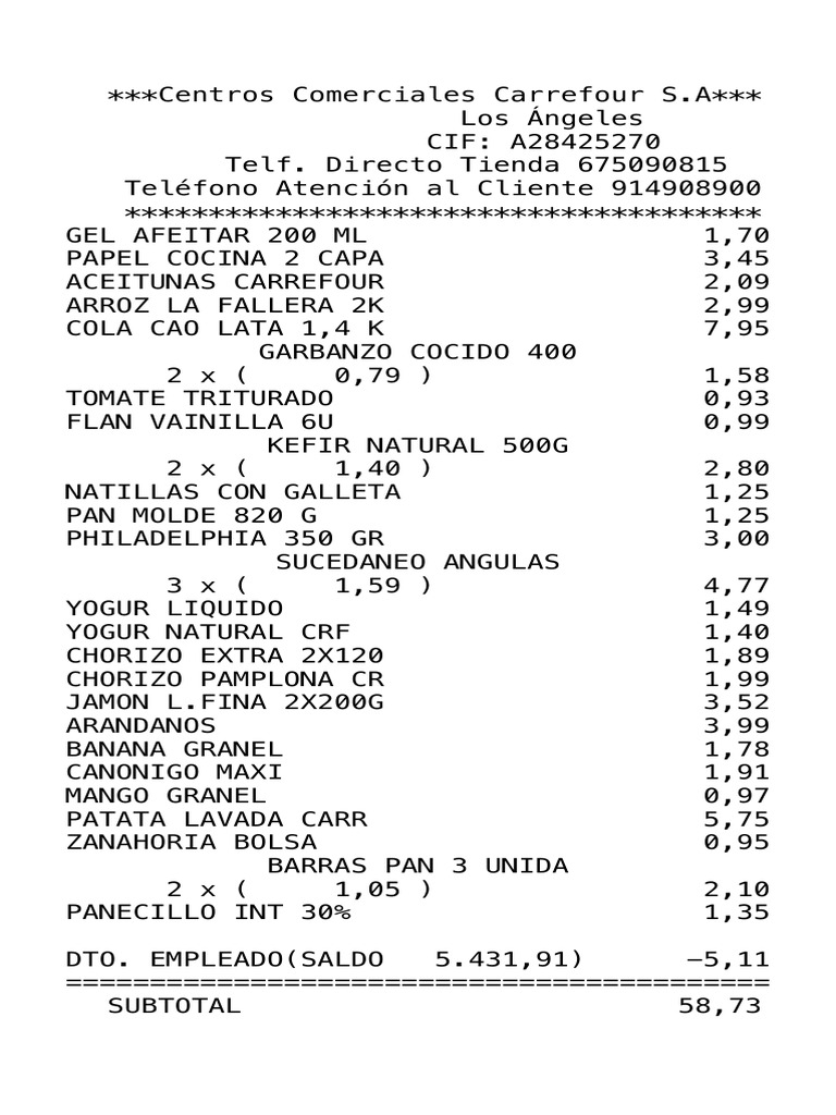 Ticket | PDF | Alimentos | Cocina