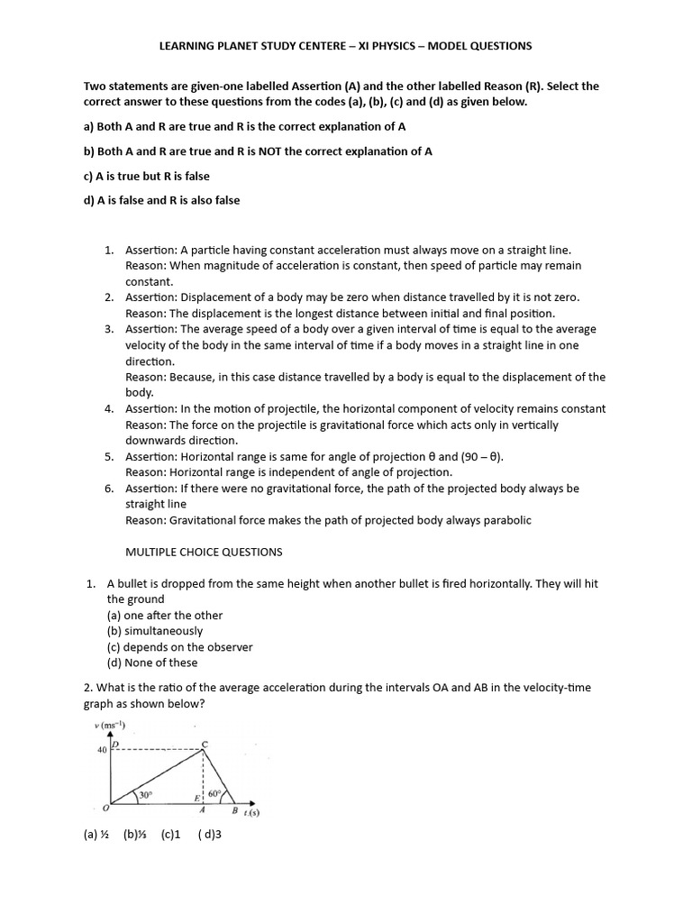 CH 2 and CH 3 Model Questions | PDF | Acceleration | Velocity