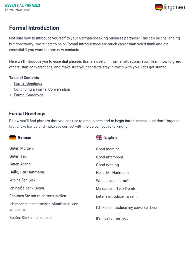 Essential German Formal Introductions | PDF