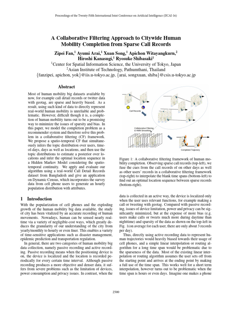 A Collaborative Filtering Approach To Citywide Human Pdf