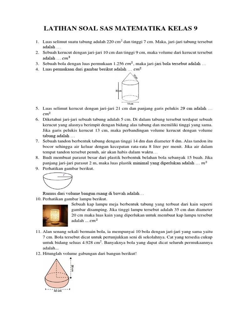 Latihan Soal Sas Matematika Kelas 9 | PDF