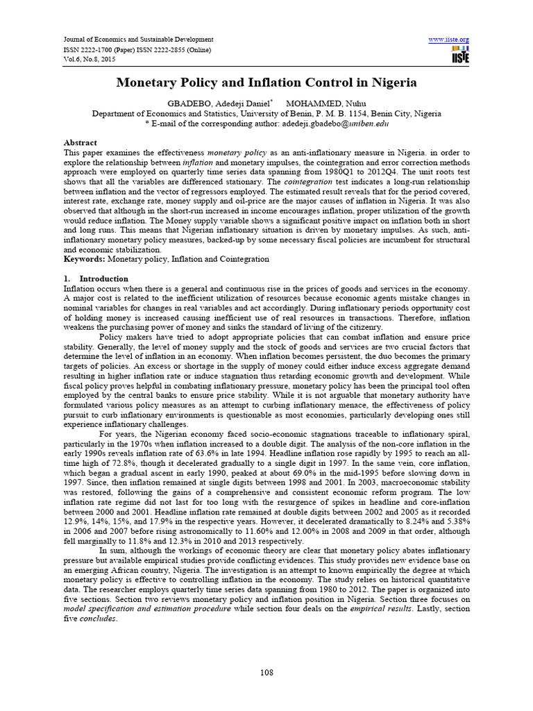 Monetary Policy and Inflation Control in | PDF | Inflation | Monetary ...