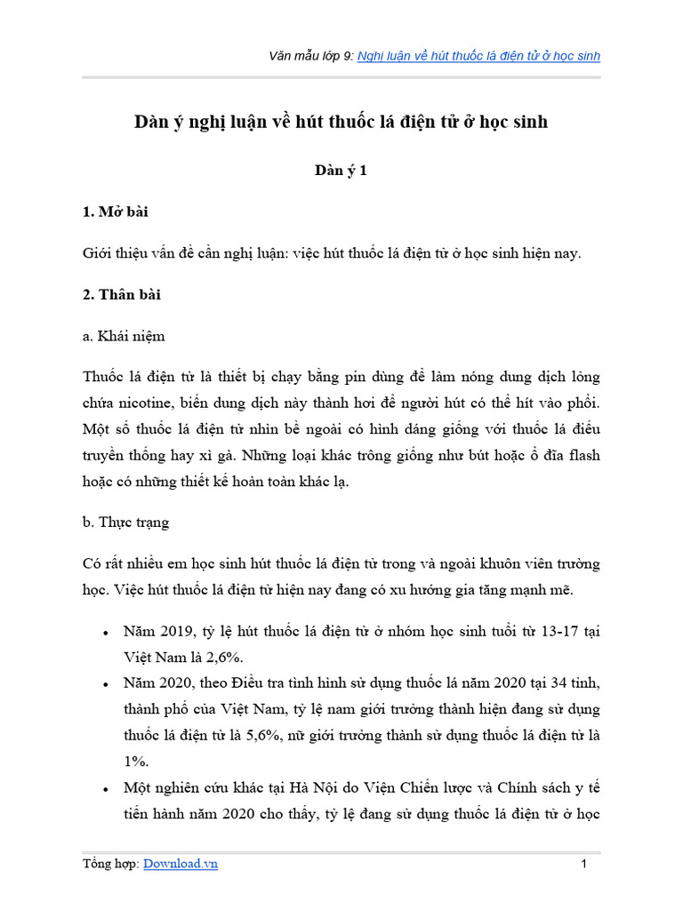 Nghi Luan Ve Hut Thuoc La Dien Tu o Hoc Sinh | PDF