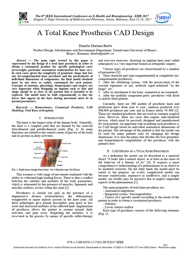 A Total Knee Prosthesis CAD Design | PDF | Prosthesis | Knee