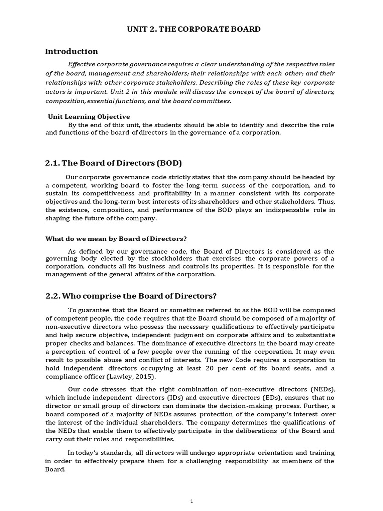 Unit 2 The Corporate Board | PDF | Internal Control | Internal Audit