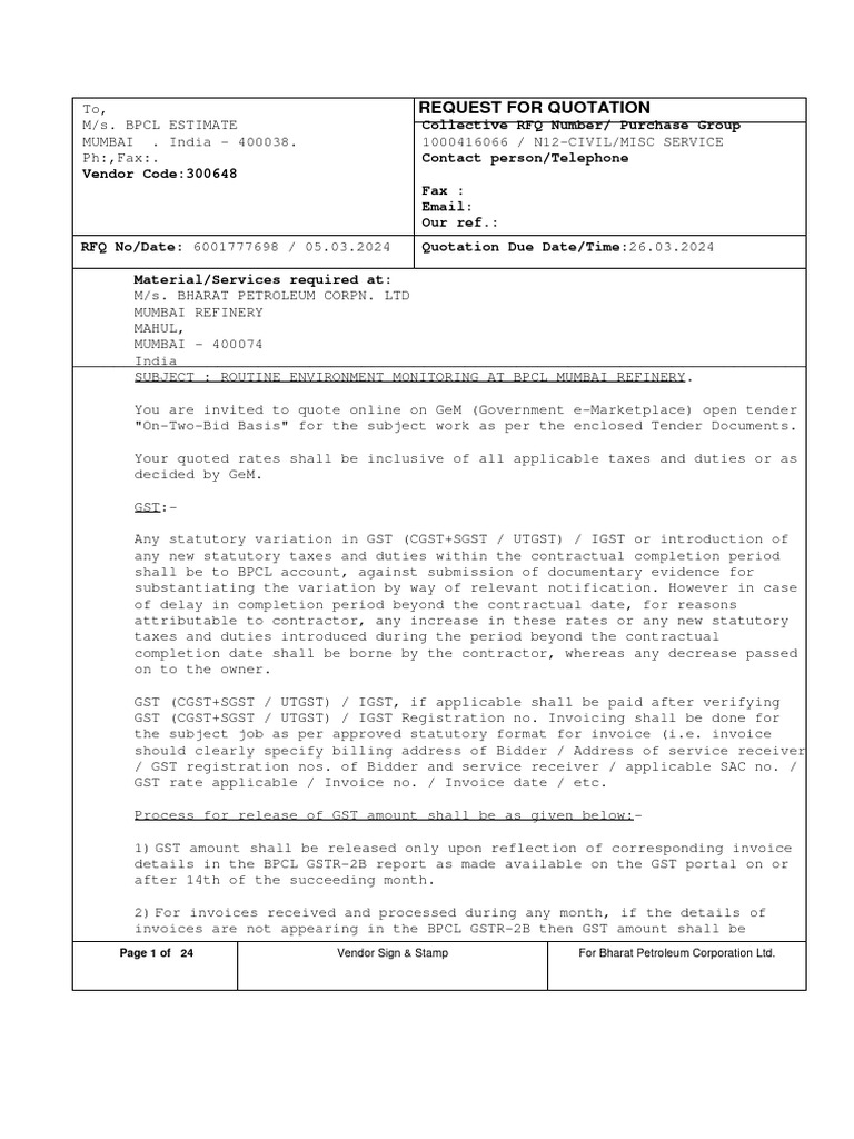 Request For Quotation: Collective RFQ Number/ Purchase Group | PDF ...