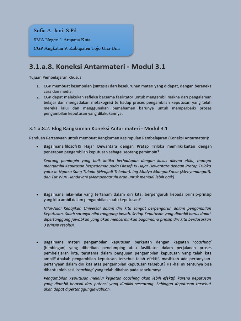 3.1.a.8.2. Blog Rangkuman Koneksi Antar Materi - Modul 3.1 | PDF