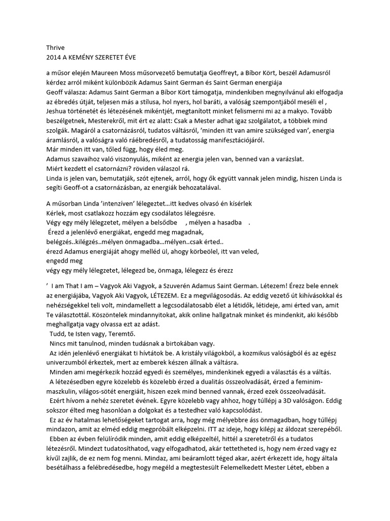 Adamus St. Germain - Thrive-2014 A Kemény Szeretet Éve | PDF