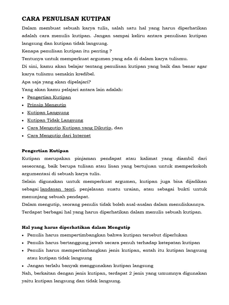 Cara Penulisan Kutipan | PDF