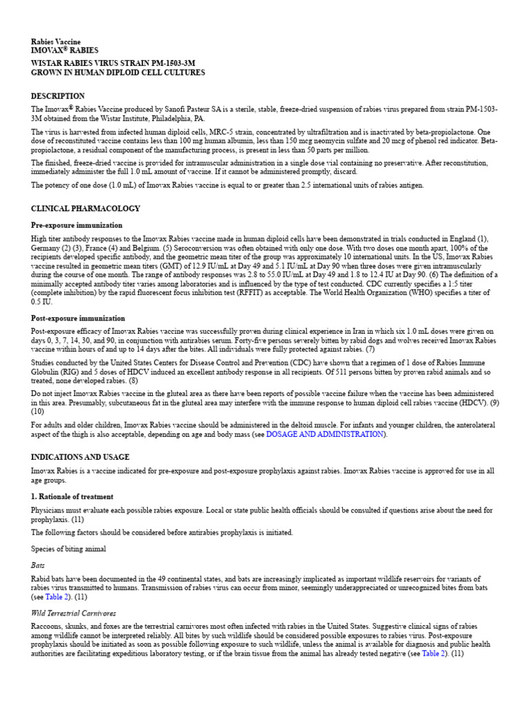 Rabies Vaccine IMOVAX® RABIES | PDF | Rabies | Vaccines