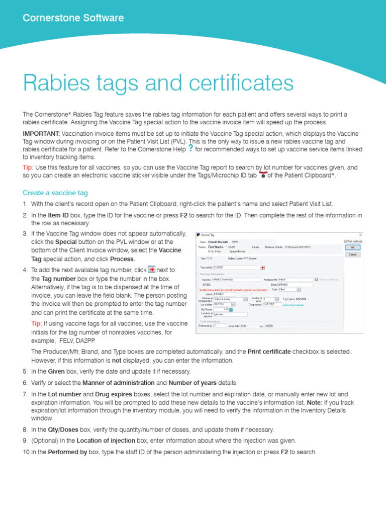 Cornerstone Rabies Tags QRG | PDF | Software | System Software