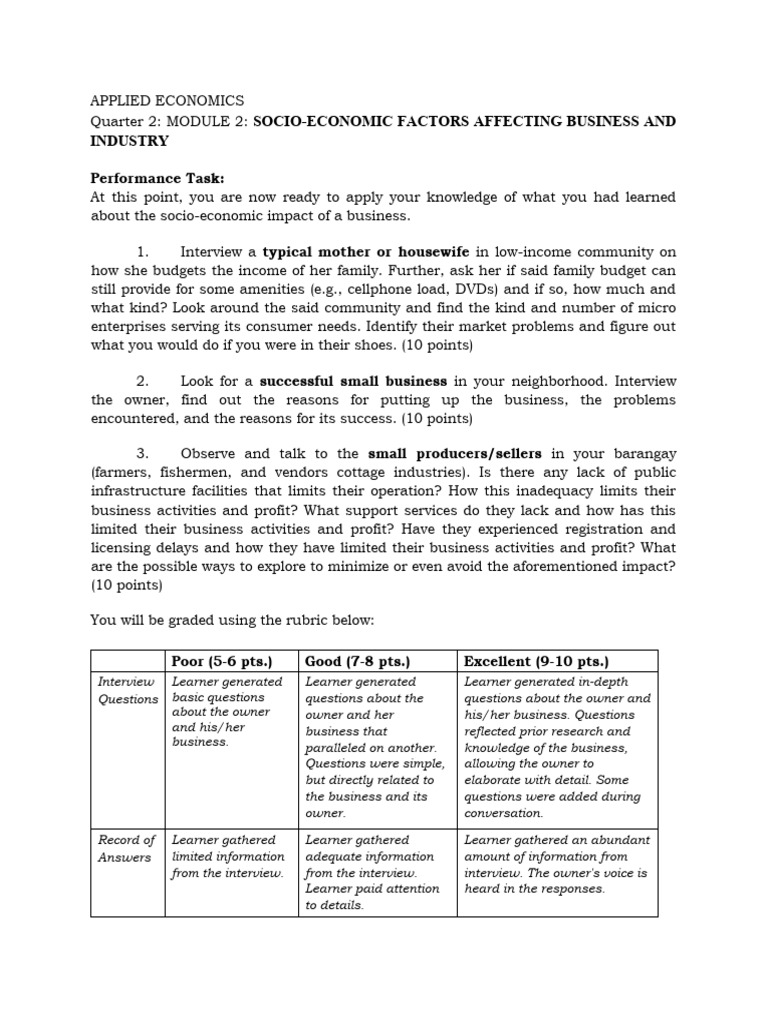 Applied Economics Module 2 q2 Performance Task | PDF | Learning | Economies