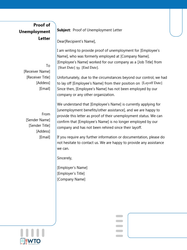 Proof of Unemployment Letter 865d0crqd 08 23 | PDF