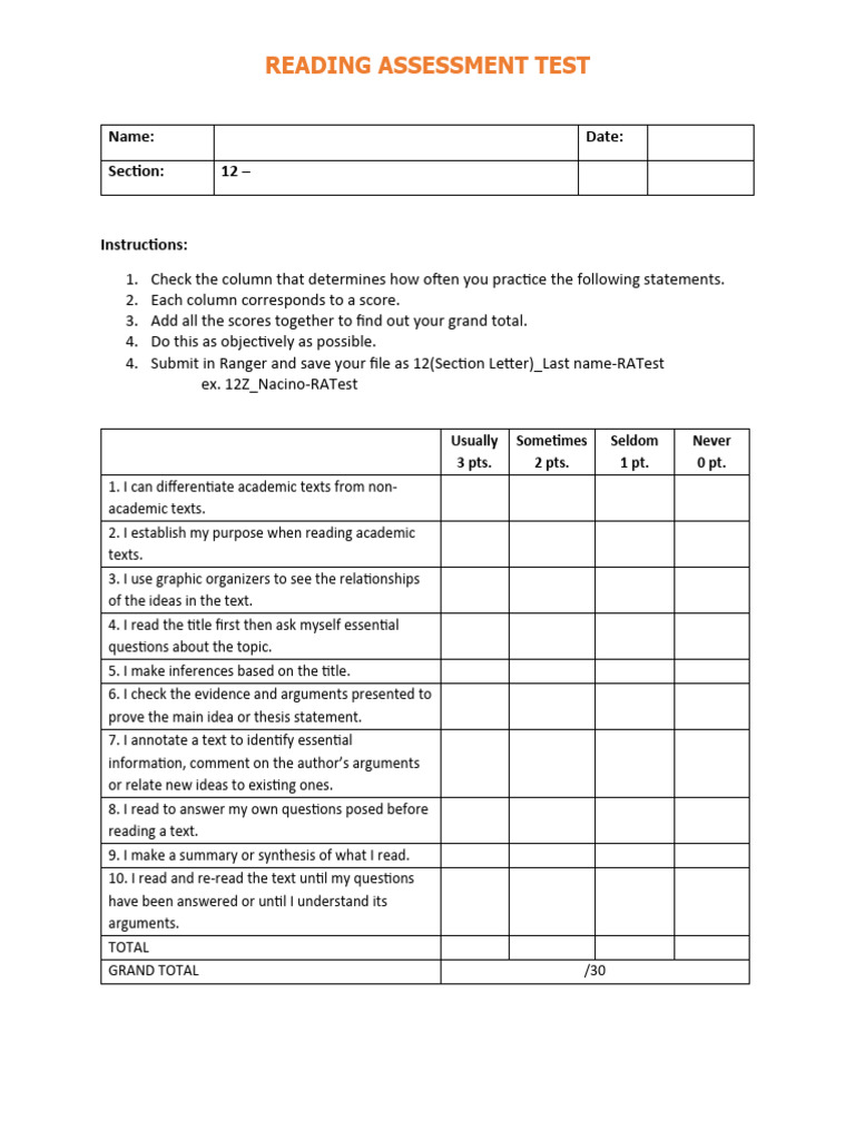 Reading Assessment Test | PDF