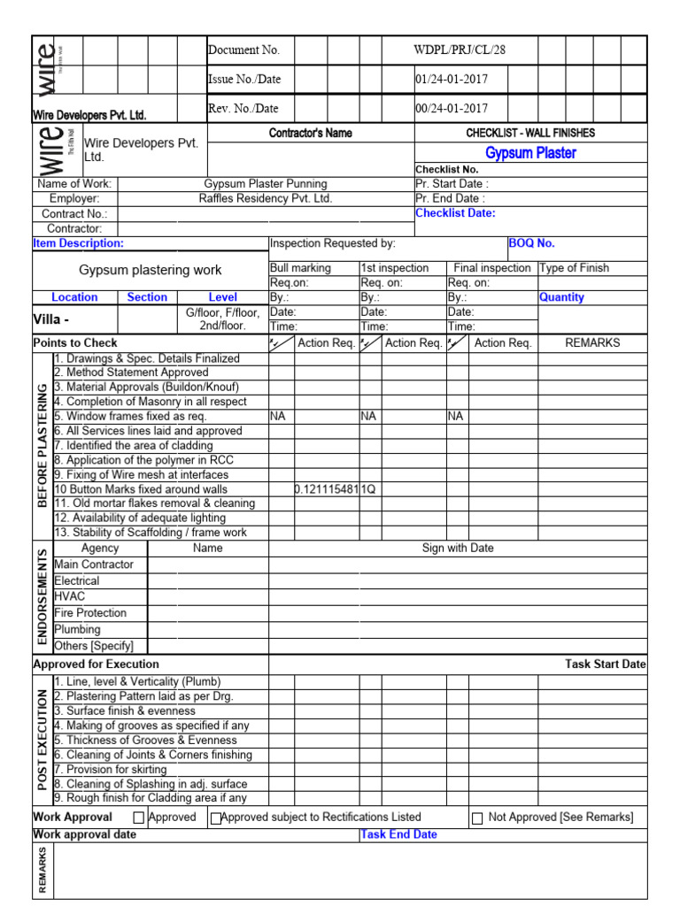 RPK - Gypsum Plaster Checklist | PDF | Bedroom | Bathroom