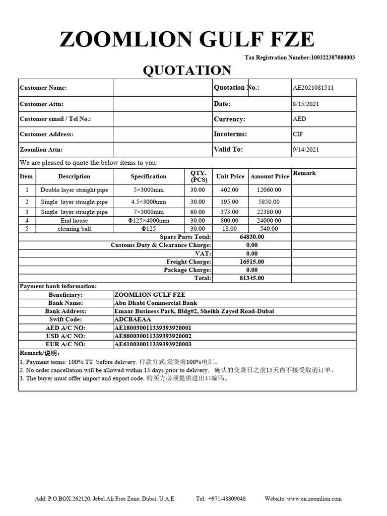 Quotation for Concrete Pipe | PDF