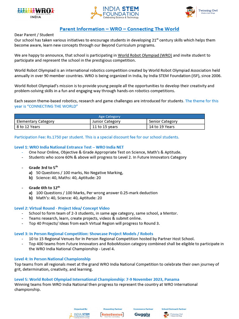 Parent Information Letter - WRO | PDF