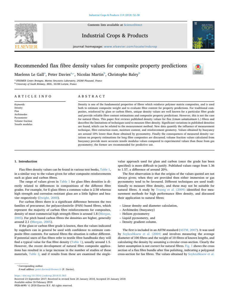 Recommended Flax Fibre Density Values For Composite Property Predictions | PDF | Composite ...