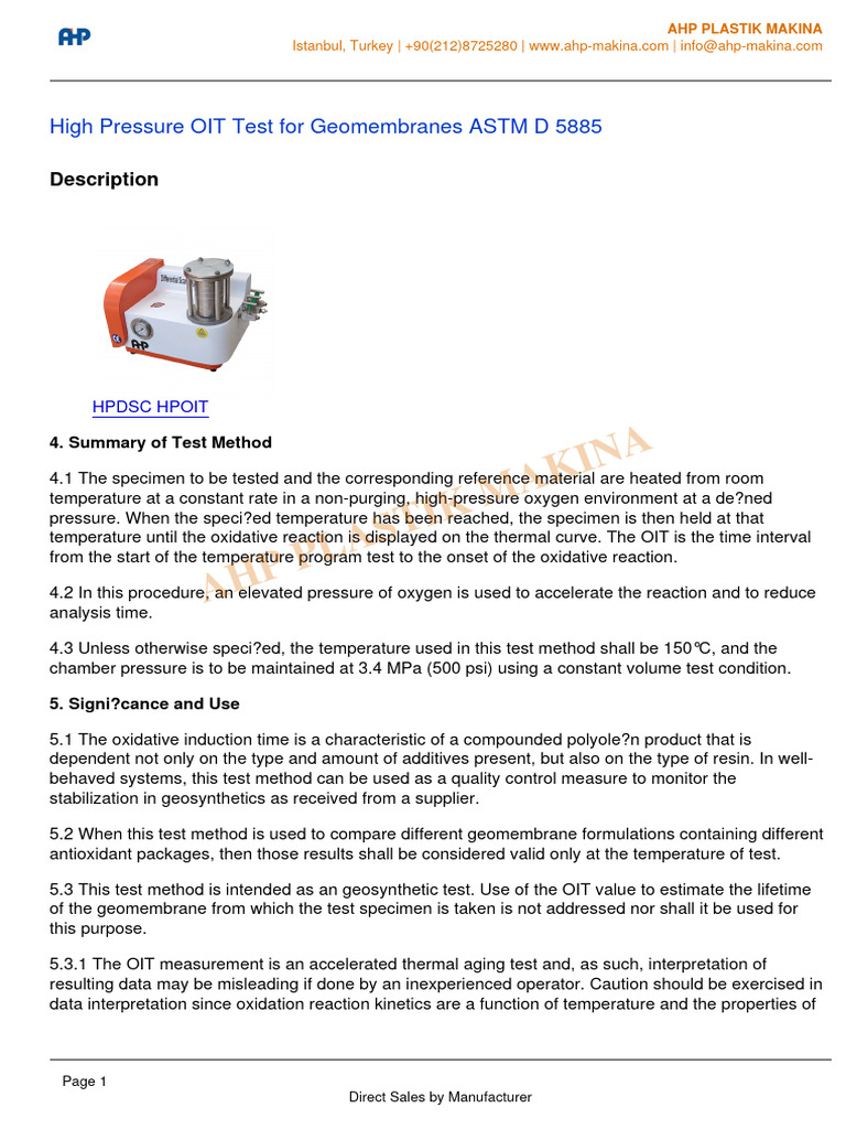 High Pressure OIT Test Method for Geomembranes | PDF | Differential ...