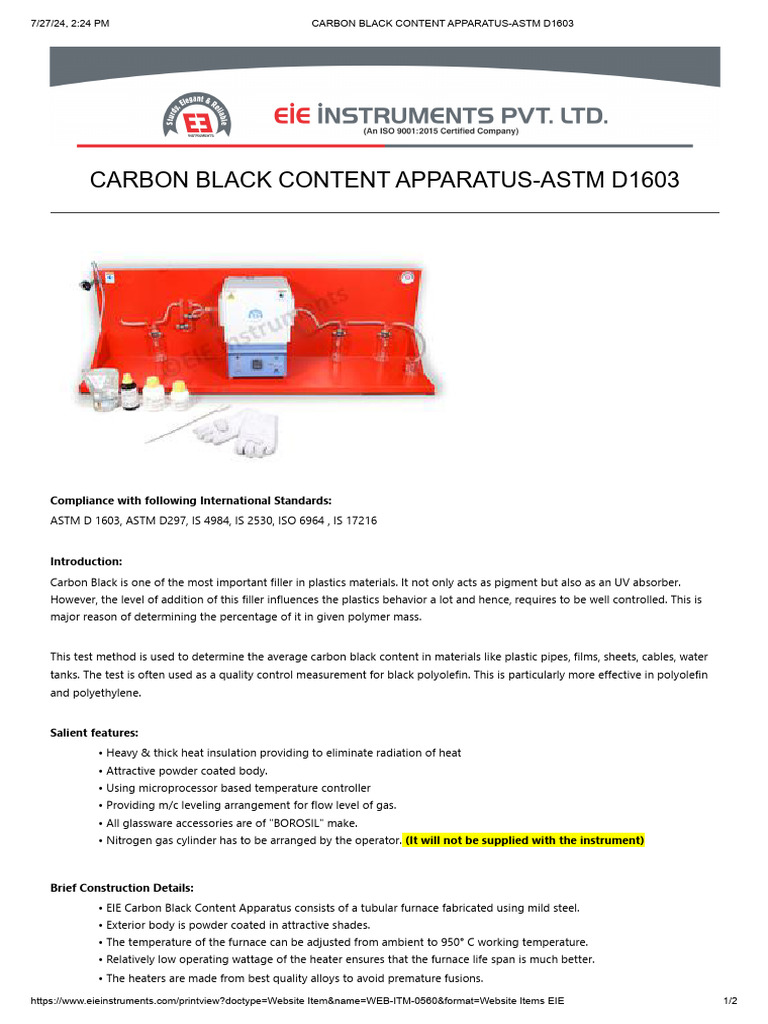 Carbon Black Content Apparatus-Astm D1603 | PDF | Carbon | Plastic