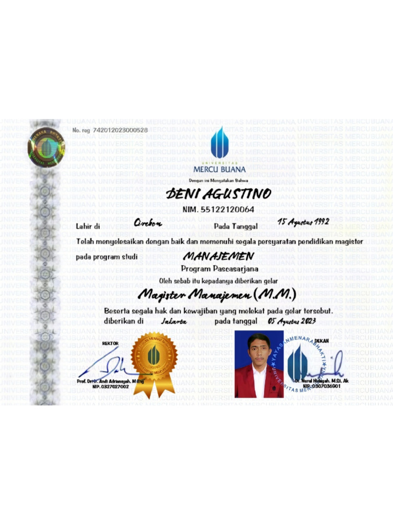 PENERBITAN IJAZAH S2 MAGISTER MANAJEMEN UNIV MERCUBUANA-DENI AGUSTINO | PDF