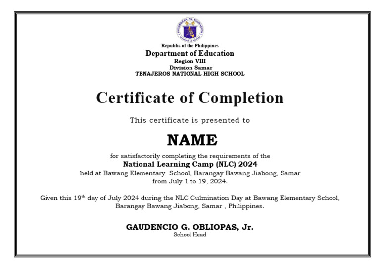 V2 NLC Certificate of Completion - Learner | PDF