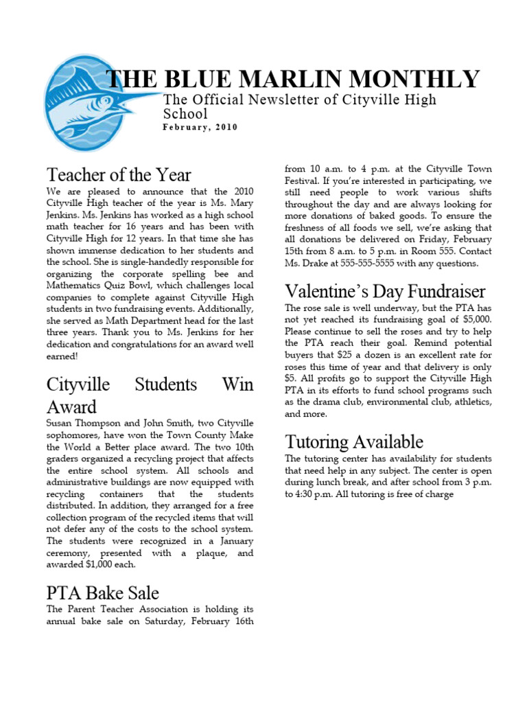 Cityville High February Newsletter | PDF | Social Science | Wellness