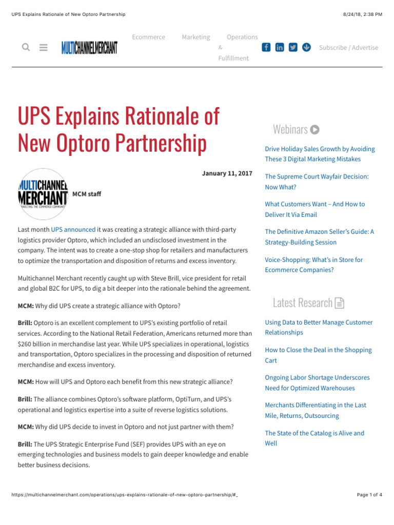 UPS Explains Rationale of New Optoro Partnership | PDF | E Commerce ...