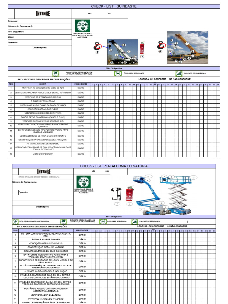Intenge Check-list Pta - Guind-cinto - Lix | PDF