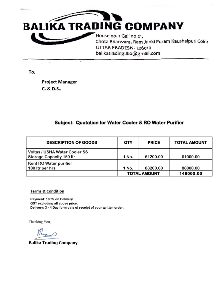 Water Cooler Quotation | PDF | Finance & Money Management | Home & Garden