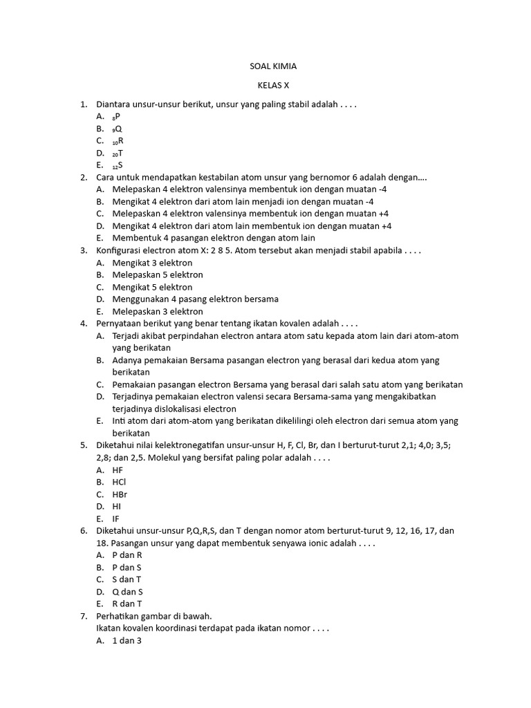 SOAL KIMIA GENAP KELAS X 2024 | PDF