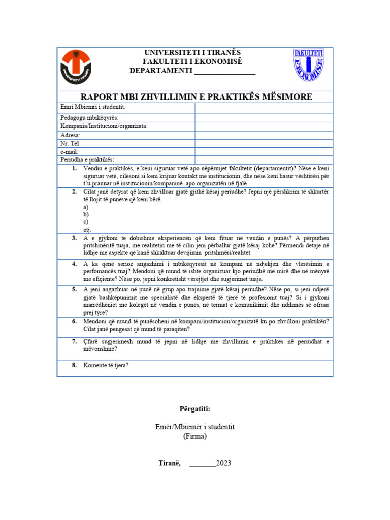 Formular Raporti Perfundimtar | PDF