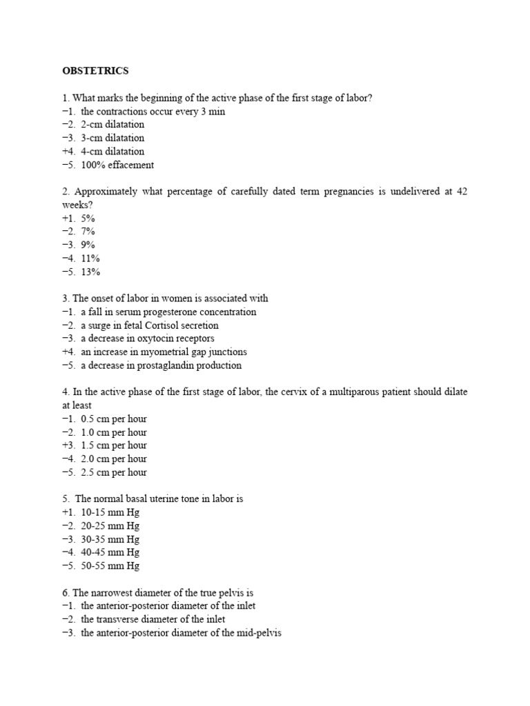 MCQ Obstetrics Gynecology | PDF | Childbirth | Preterm Birth