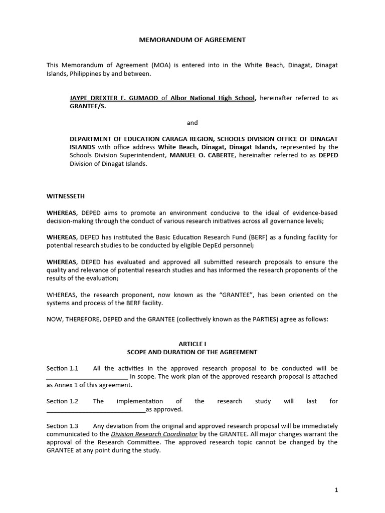 MOA Template | PDF | Plagiarism