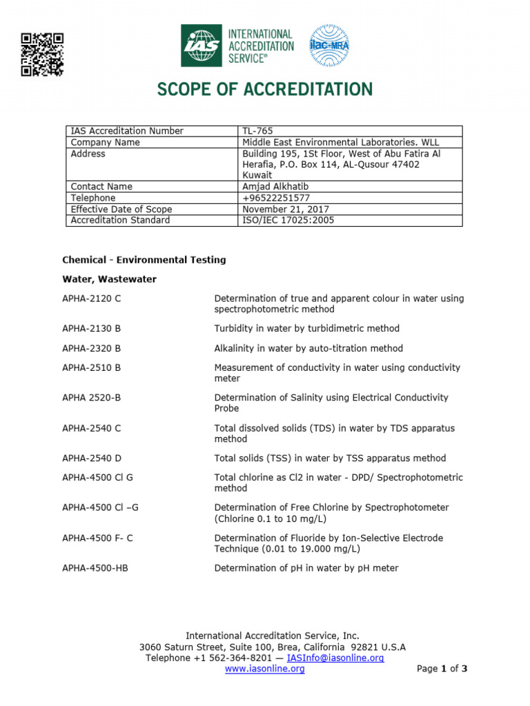ISO 17025 MEL Scope of Accreditation | PDF | Chemistry | Environmental ...