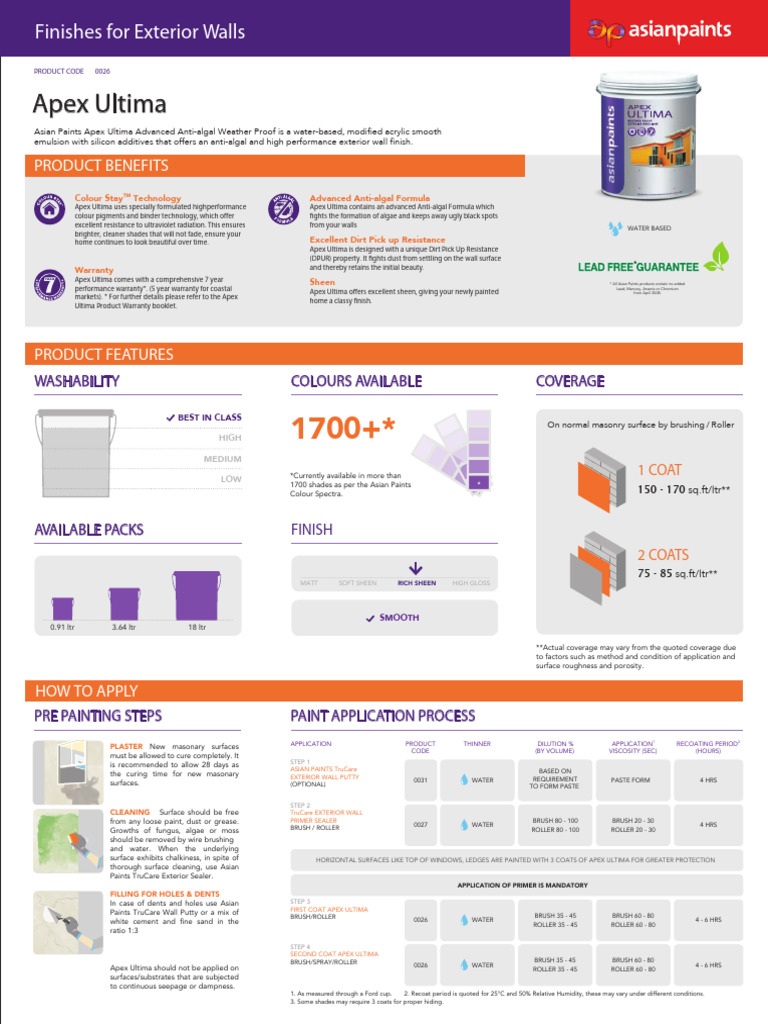Apex Ultima Exterior Emulsion Paint | PDF | Paint | Acrylic Paint