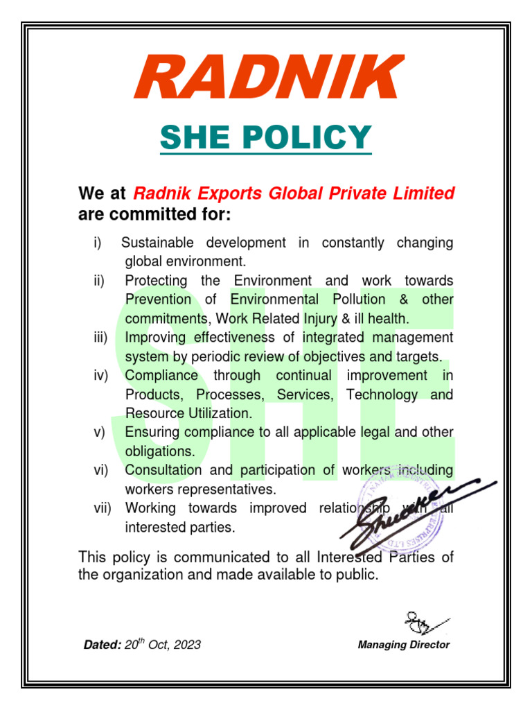 SHE Policy English Radnik | PDF | Business