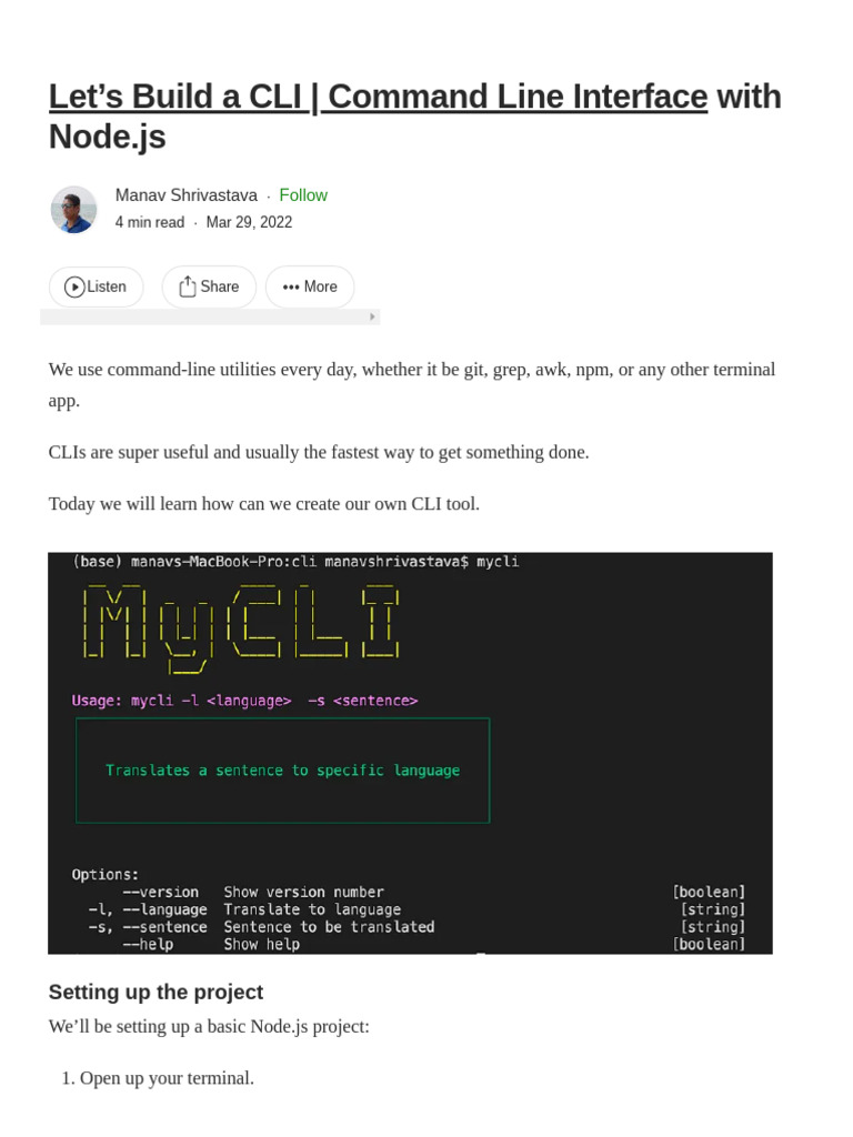 Let's Build A CLI - Command Line Interface With Node - Js - by Manav Shrivastava - Medium | PDF ...