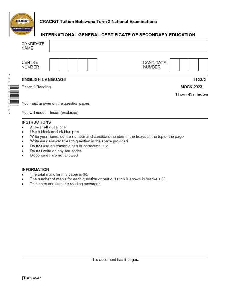 2023 English Language Paper 2 Mock | PDF | Nutmeg