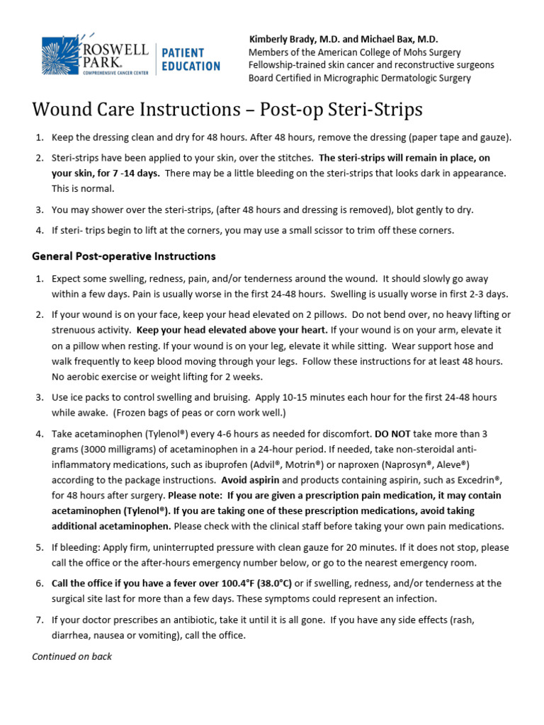 Wound Care Instructions - Post-Op Steri-Strips | PDF | Clinical ...
