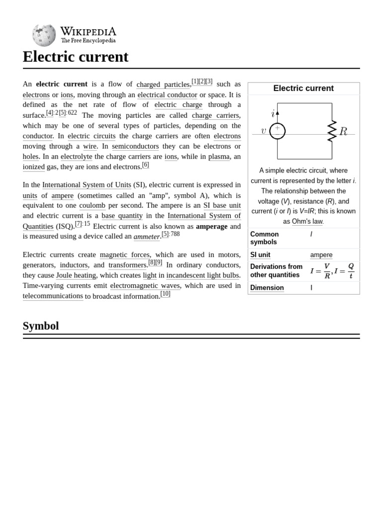 Electric Current - Wikipedia | PDF | Electric Current | Electrical ...