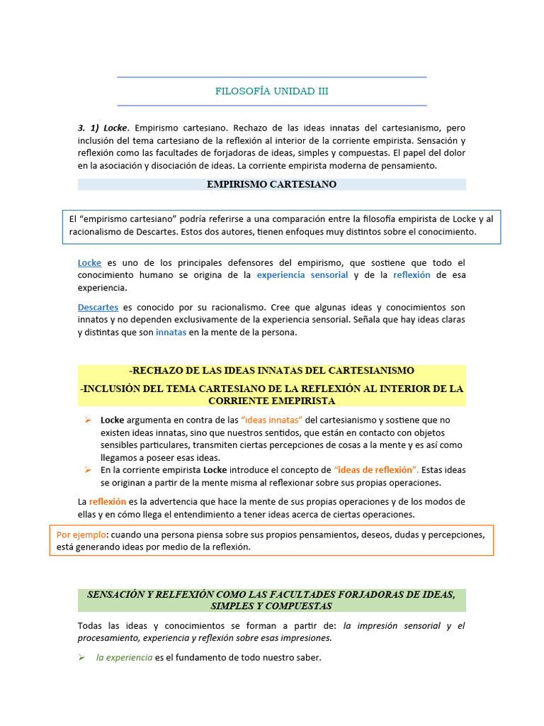 Filosofía Unidad Iii | PDF | Empirismo | Experiencia