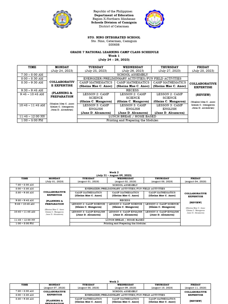 Grade 7 NLC Class Program | PDF