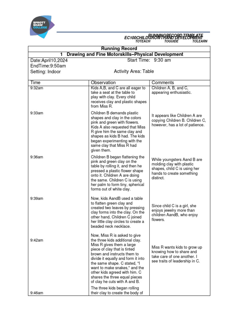 Running Record Observation | PDF | Toys