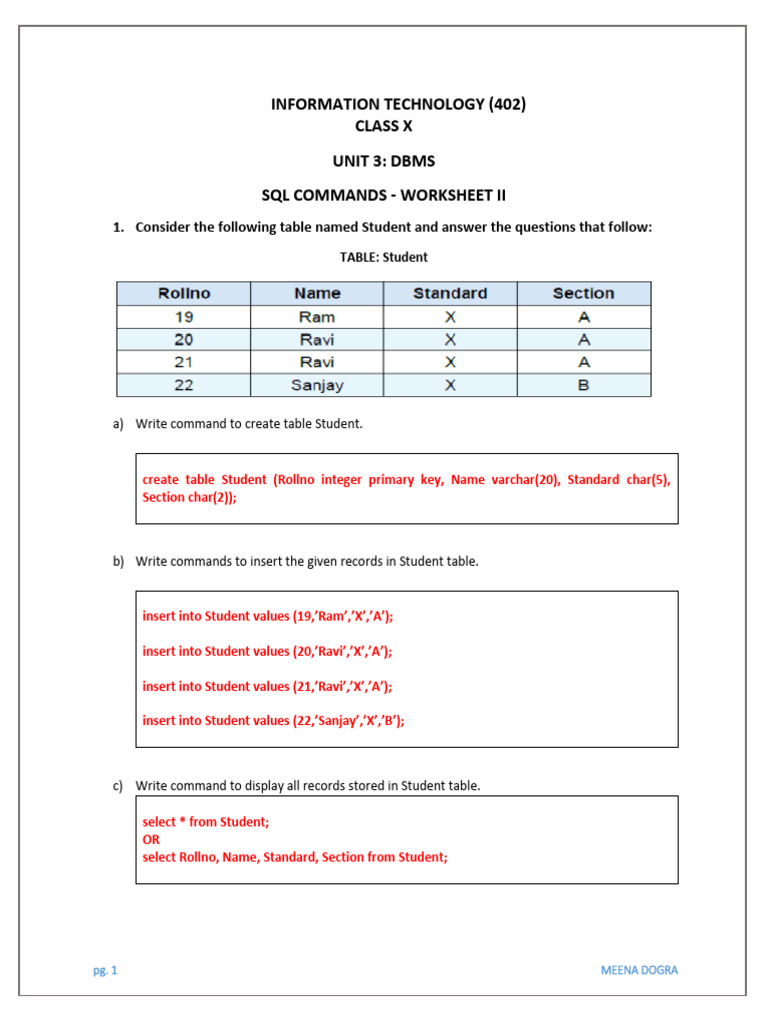 10 SQL Commands - Worksheet Ii | PDF | Information Technology ...