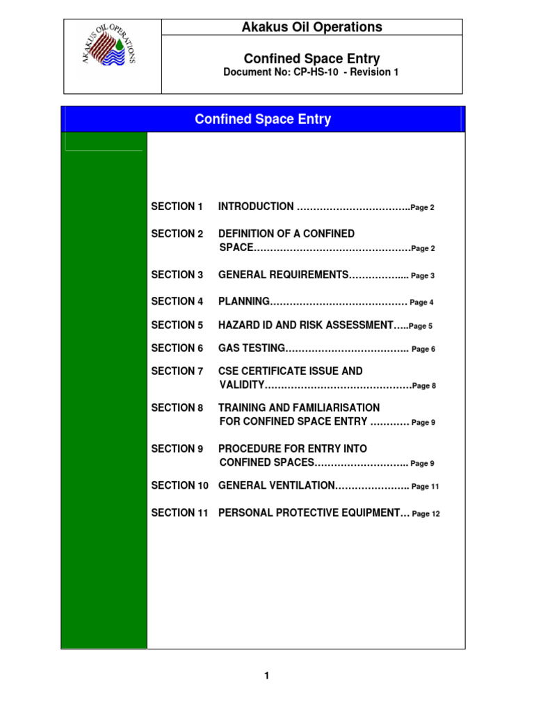 Akakus Confined Space Entry Procedure | PDF | Personal Protective ... Akakus Confined Space Entry Procedure | PDF | Personal Protective ...
